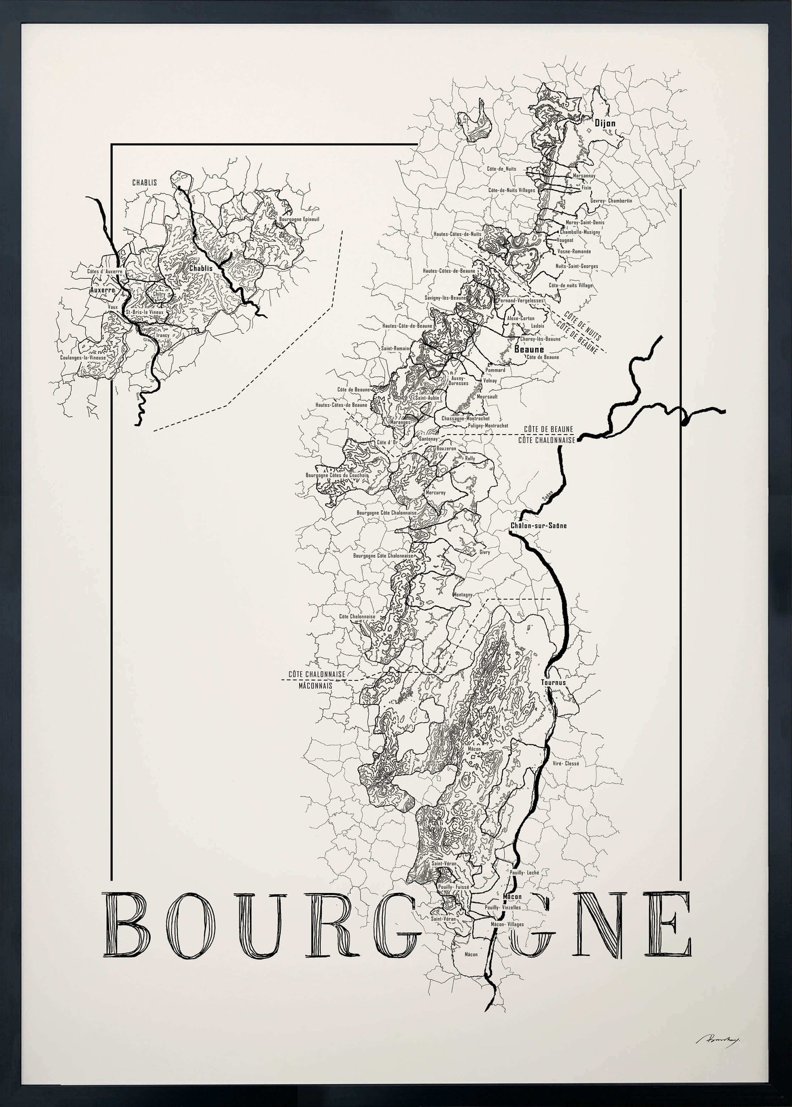 Wine Map of Bourgogne, Burgundy Wine Region Map - Etsy