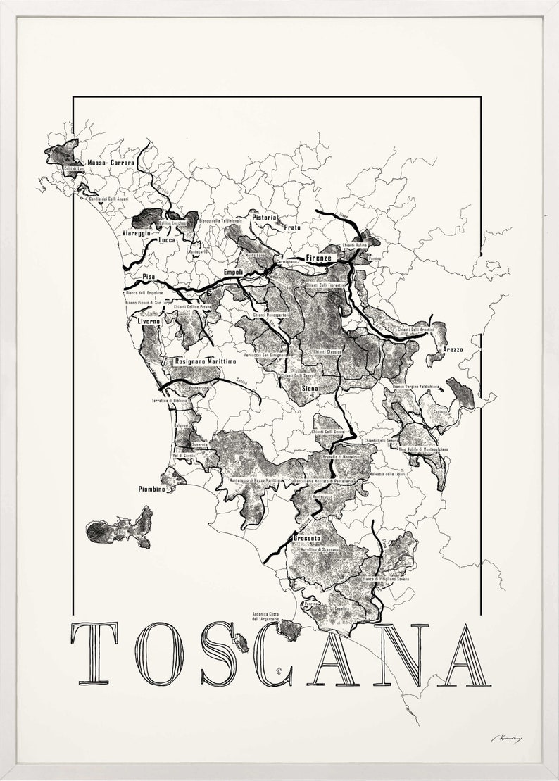 Wine Map of Tuscany, Tuscany Wine Region Map - Etsy