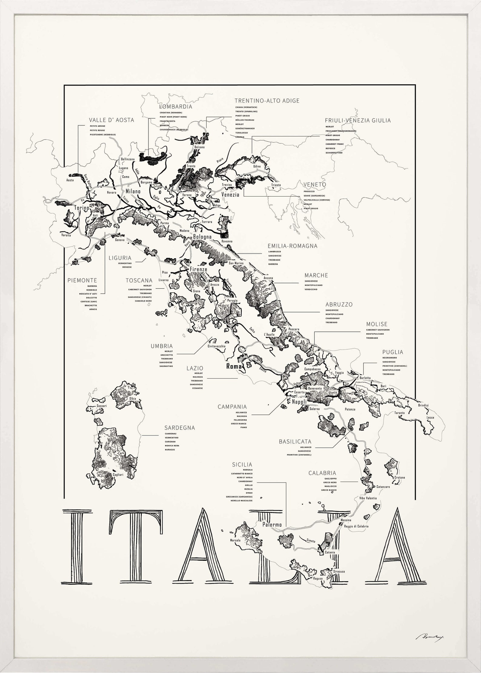 Wine Map of Italy, Italy Wine Region Map - Etsy