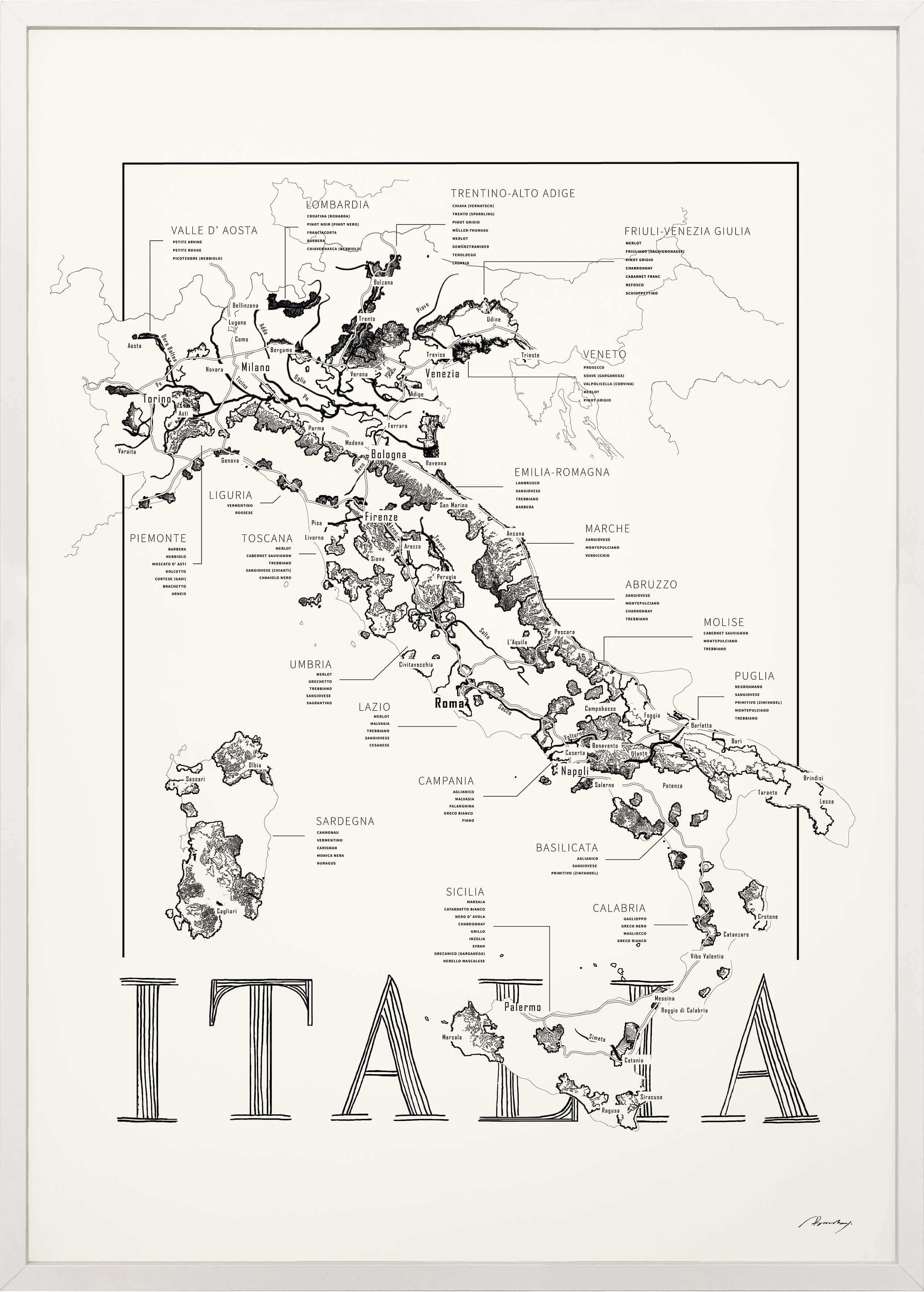 Wine Map of Italy, Italy Wine Region Map - Etsy