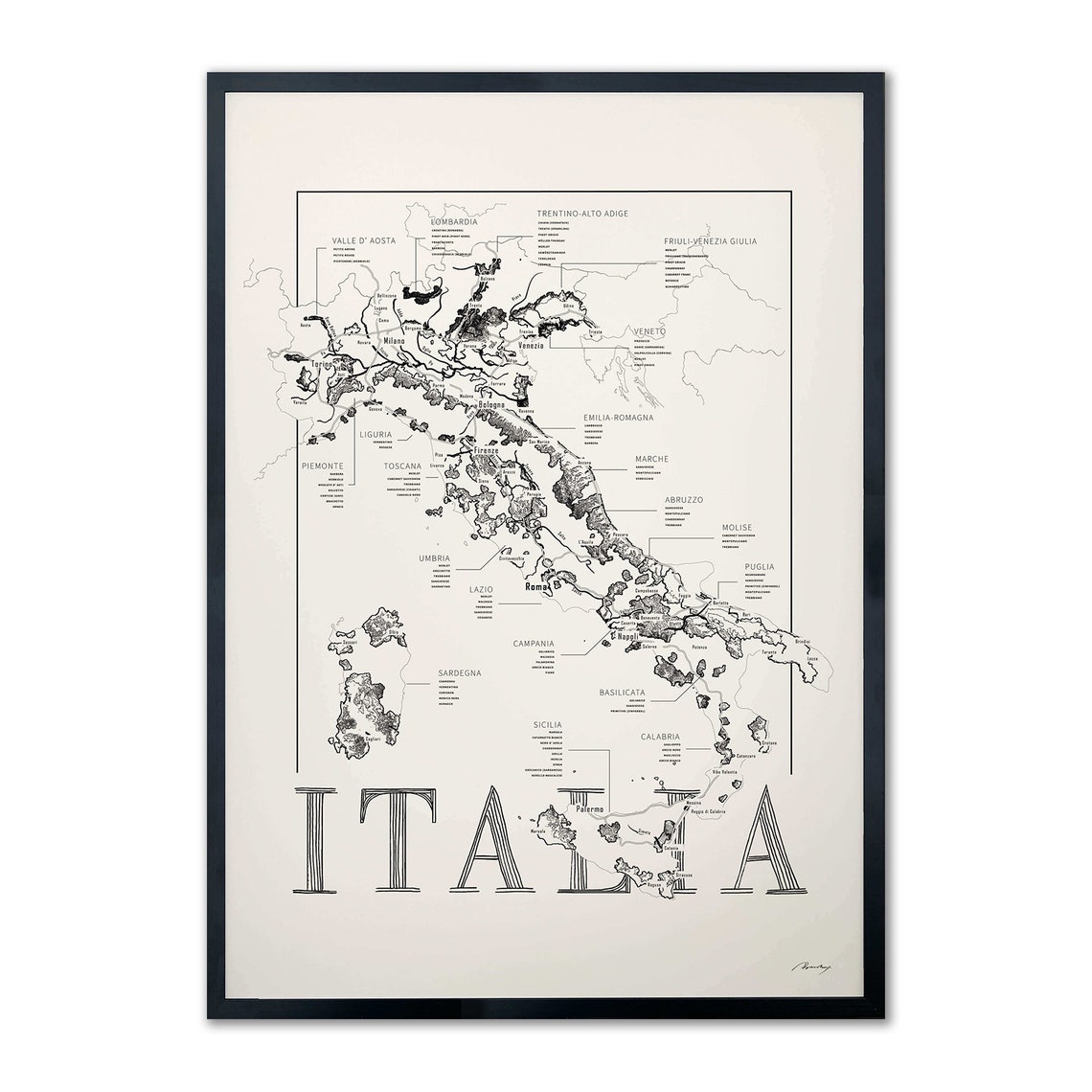 Wine Map of Italy, Italy Wine Region Map - Etsy