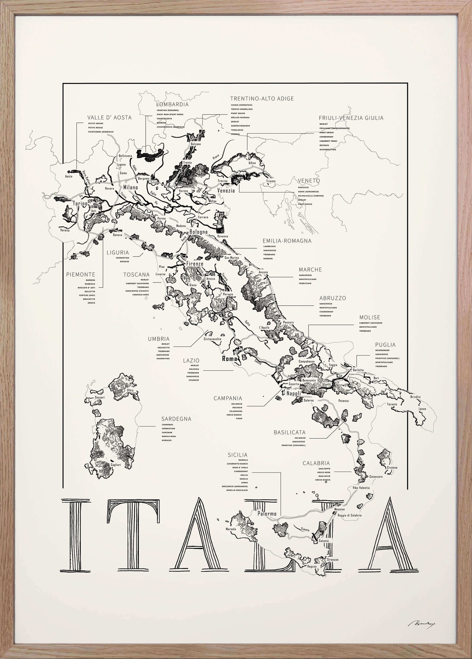 Wine Map of Italy, Italy Wine Region Map - Etsy