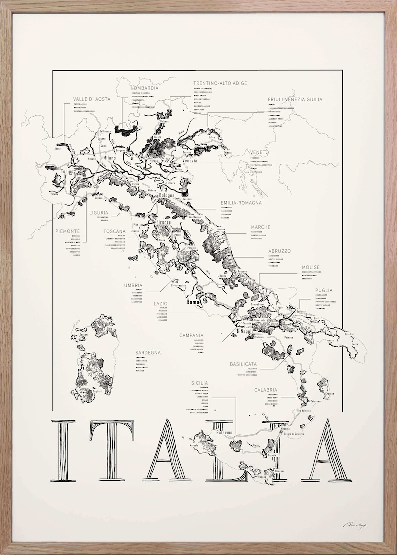Wine Map of Italy, Italy Wine Region Map - Etsy