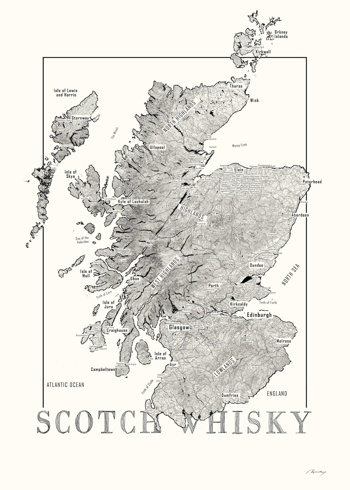 Whiskey Map of Scotland, Scotch Whiskey Region Map - Etsy