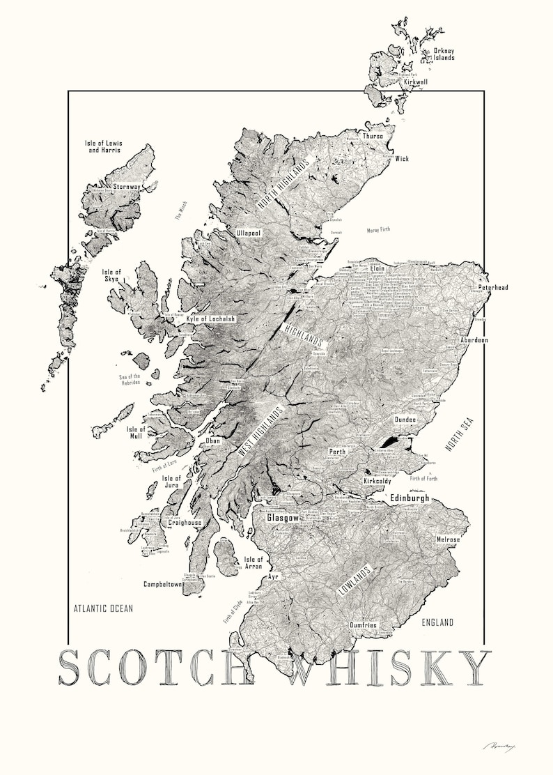 Whiskey Map of Scotland, Scotch Whiskey Region Map - Etsy