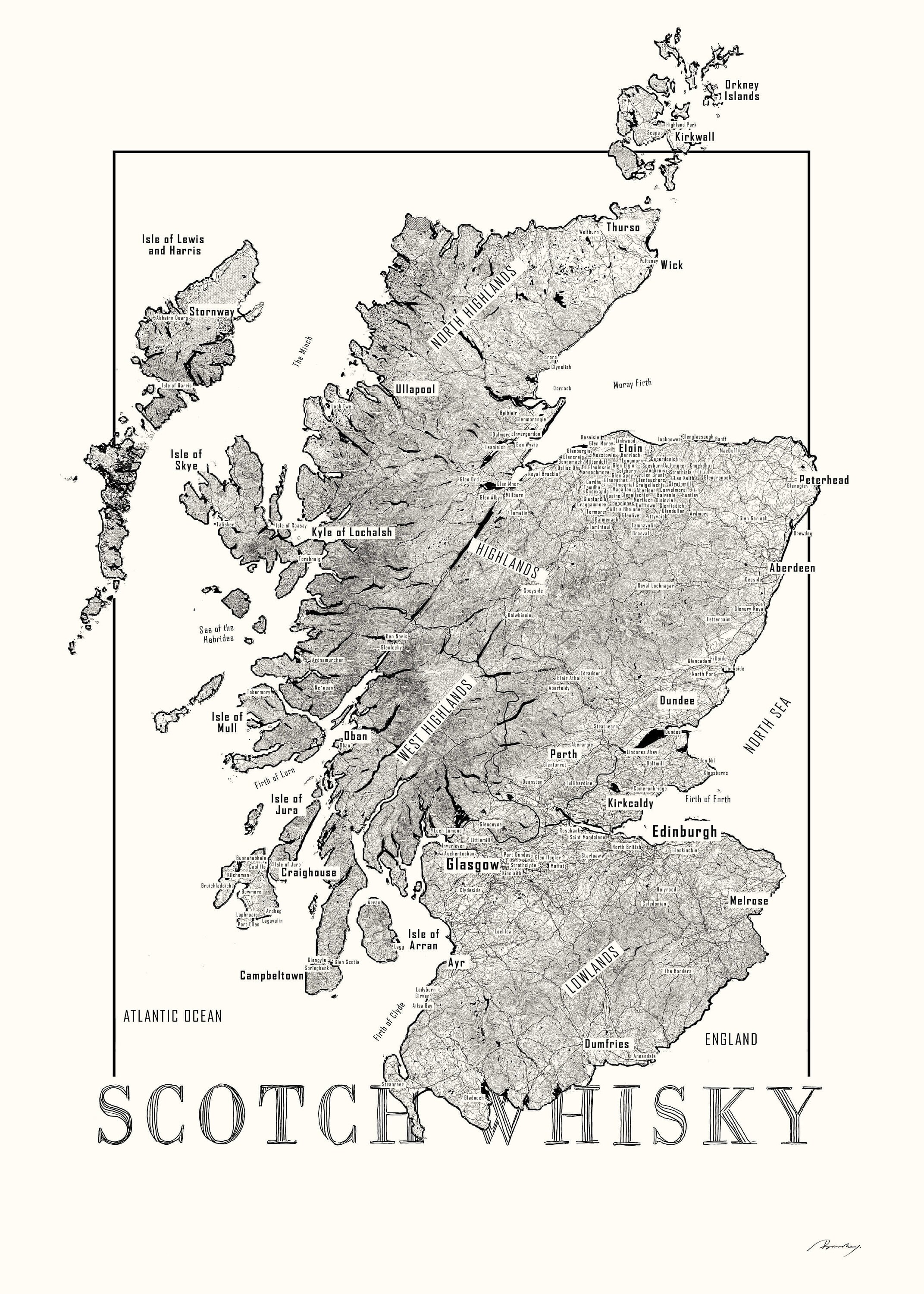 Whiskey Map of Scotland, Scotch Whiskey Region Map - Etsy