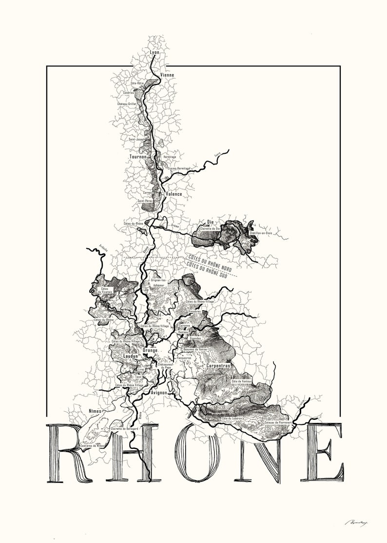 Wine Map of Rhône, Rhône Wine Region Map - Etsy