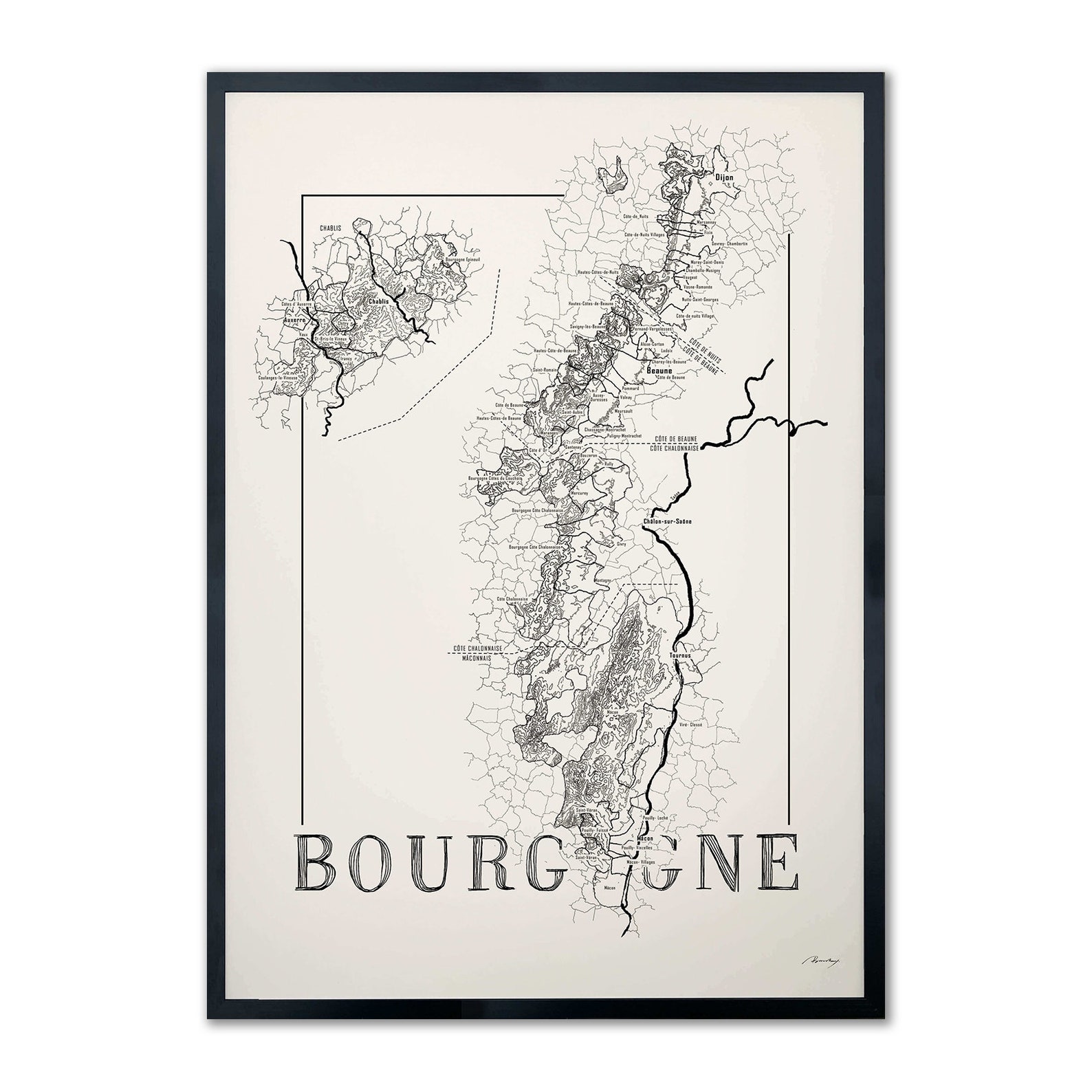 Wine Map of Bourgogne, Burgundy Wine Region Map - Etsy
