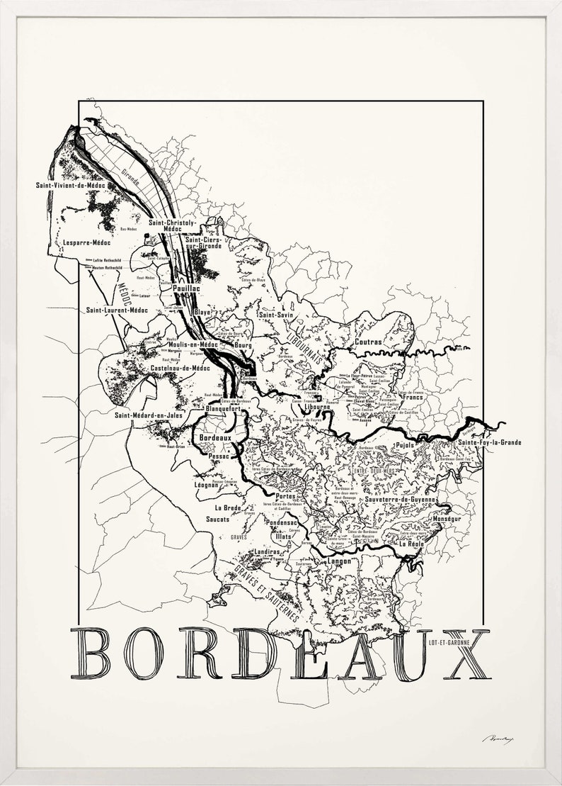 Wine Map of Bordeaux, Bordeaux Wine Region Map - Etsy