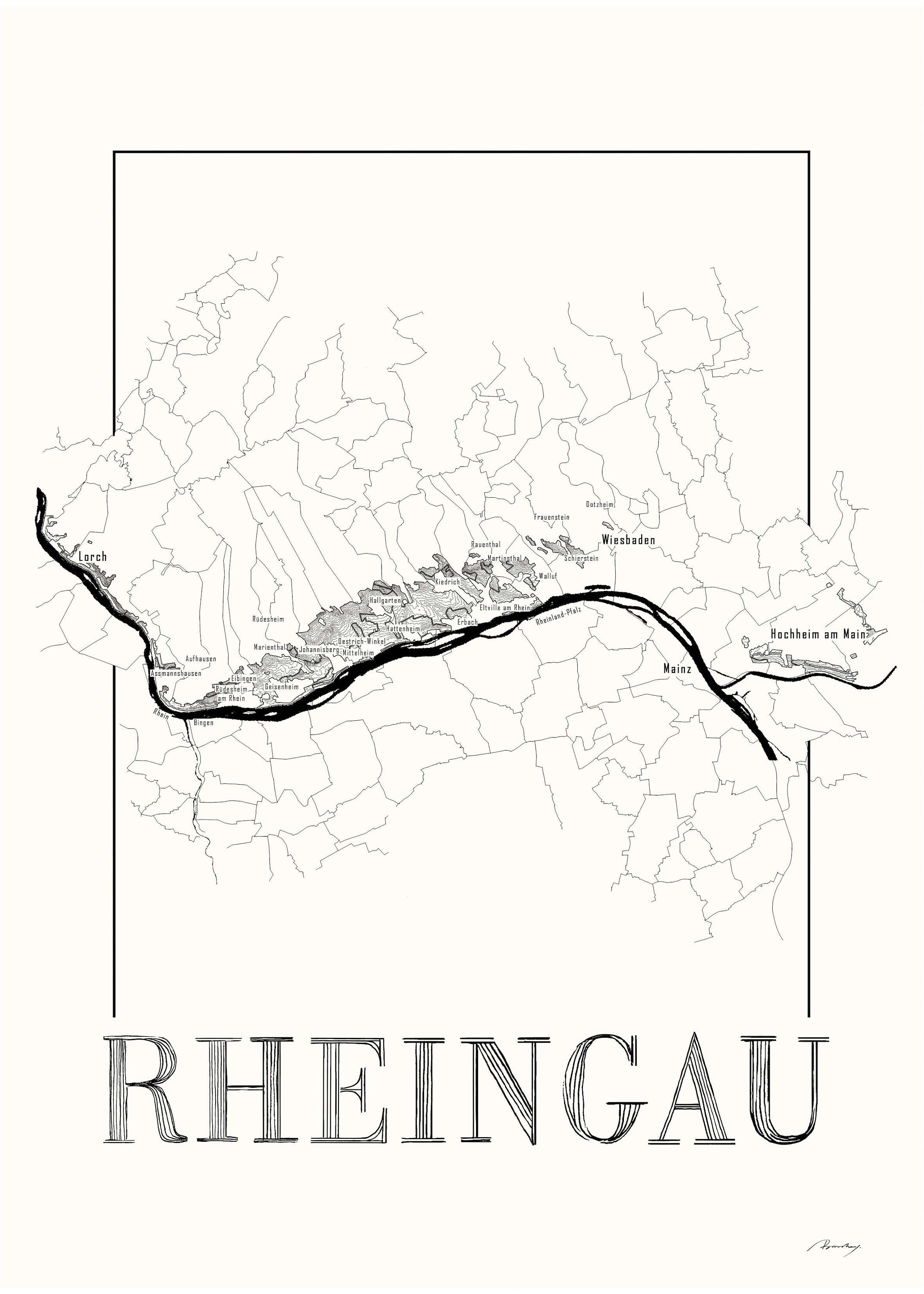 Wine Map of Rheingau, Rheingau Wine Region Map - Etsy