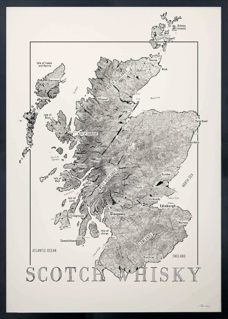 Whiskey Map of Scotland, Scotch Whiskey Region Map - Etsy
