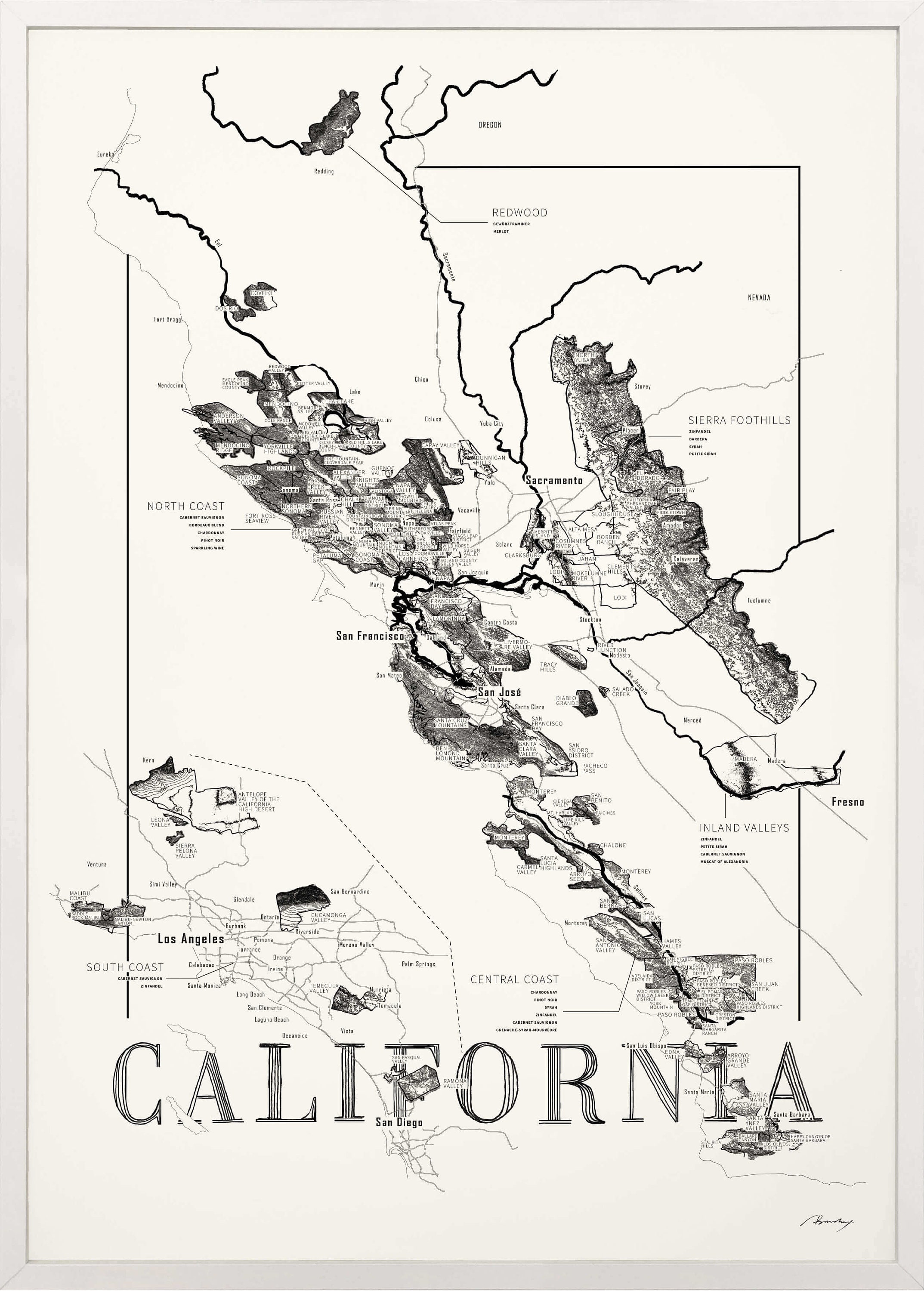 Wine Map of California, California Wine Region Map - Etsy