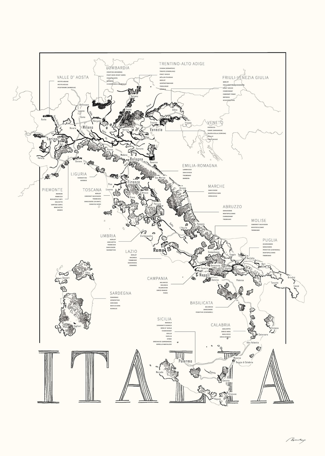 Wine Map of Italy, Italy Wine Region Map - Etsy
