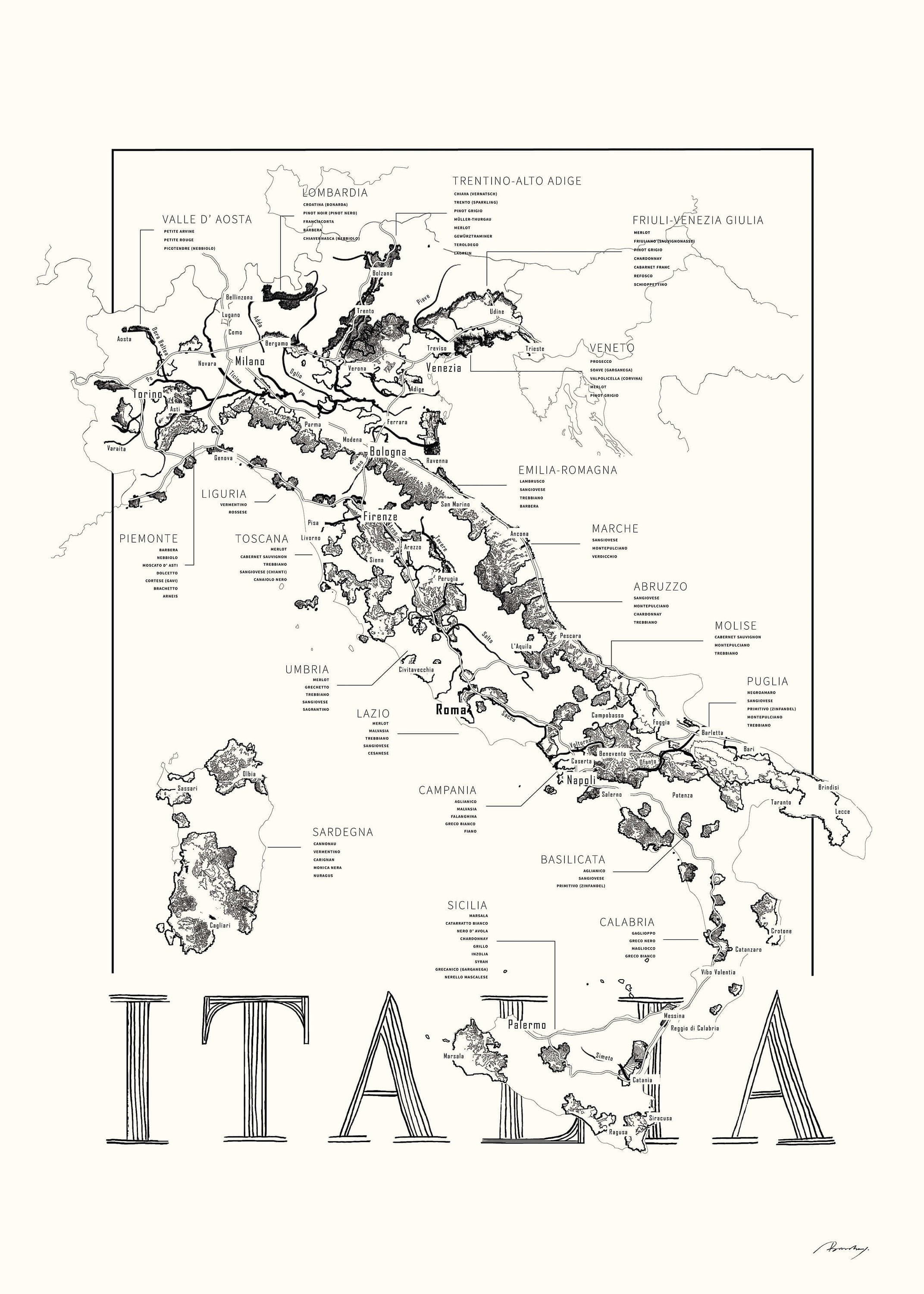 Wine Map of Italy, Italy Wine Region Map - Etsy