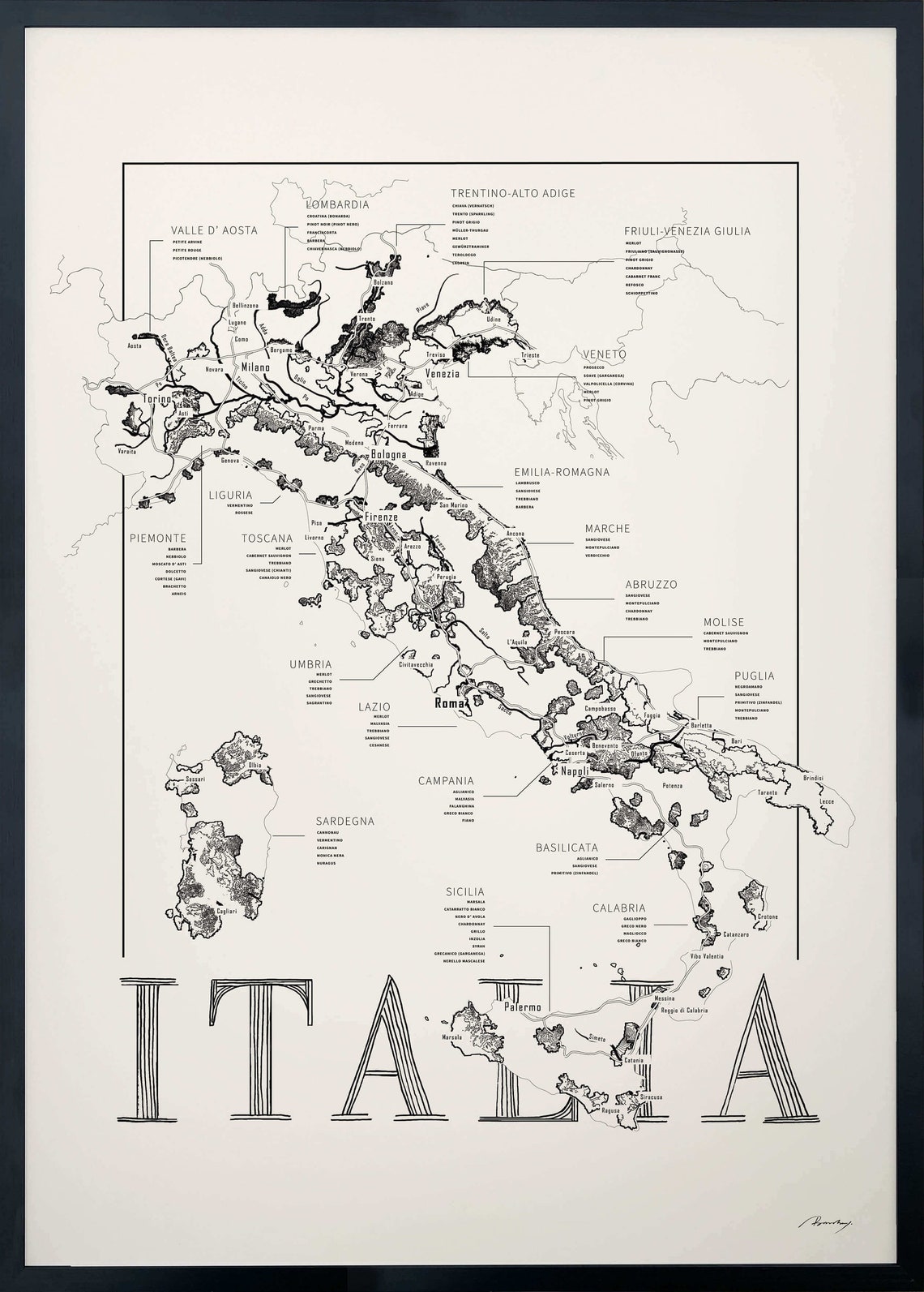 Wine Map of Italy, Italy Wine Region Map - Etsy