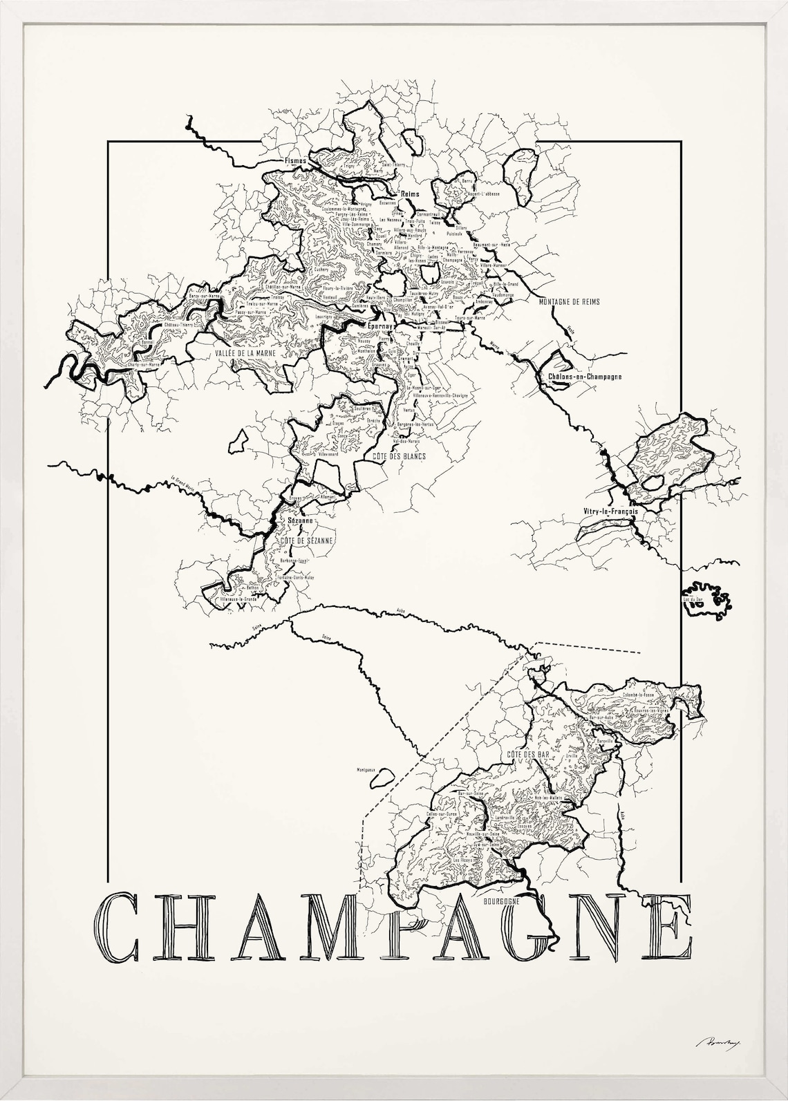 Wine Map of Champagne, Champagne Wine Region Map - Etsy