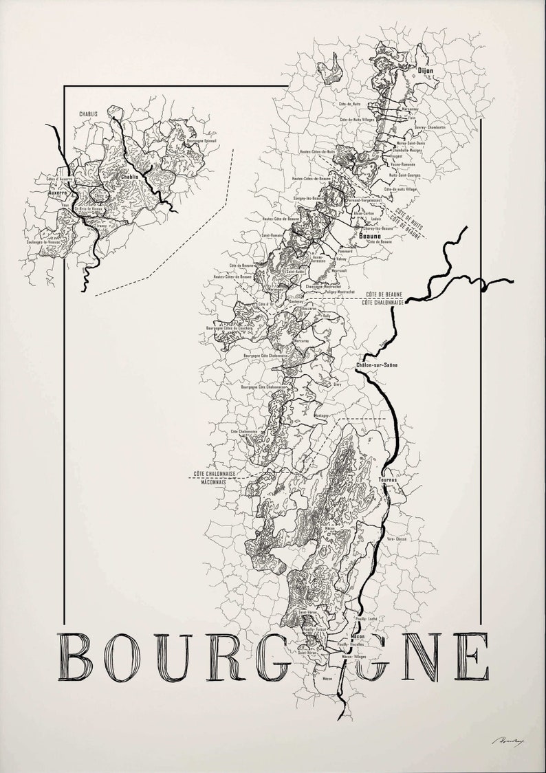 Wine Map of Bourgogne, Burgundy Wine Region Map - Etsy