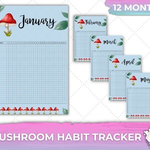 Mushroom Cute Watercolor Habit Tracker PDG High Quality Download - Etsy