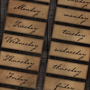 Days of the Week Printable Words, Vintage Grunge Digital Weekday Words ...