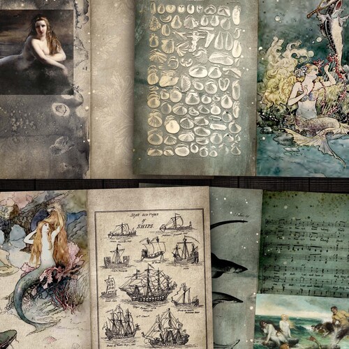 Mermaids Vintage Printable Pages Digital Ocean Kit for Junk - Etsy