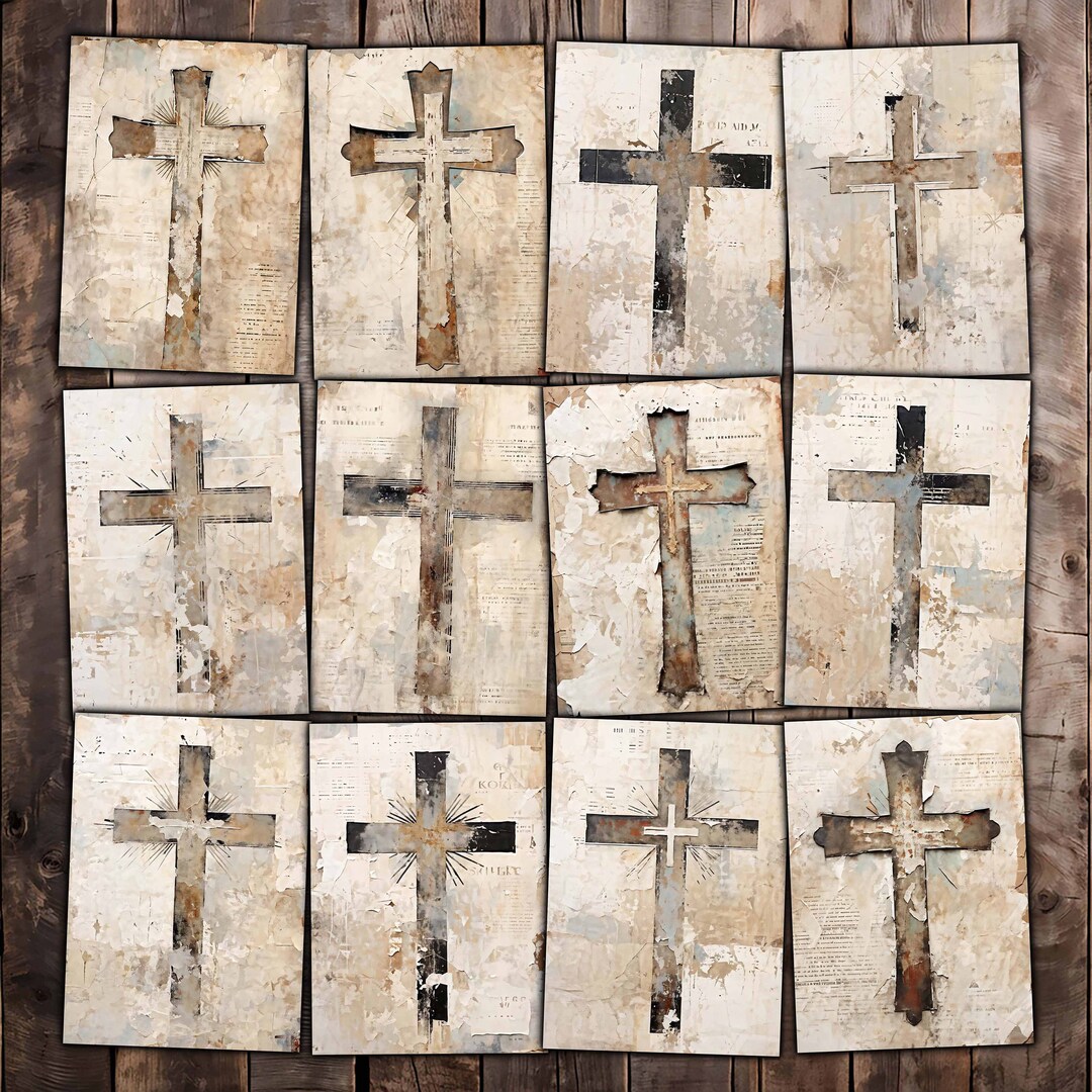 Printable Christian Mixed Media Cross ATC Cards, Abstract Collage ...