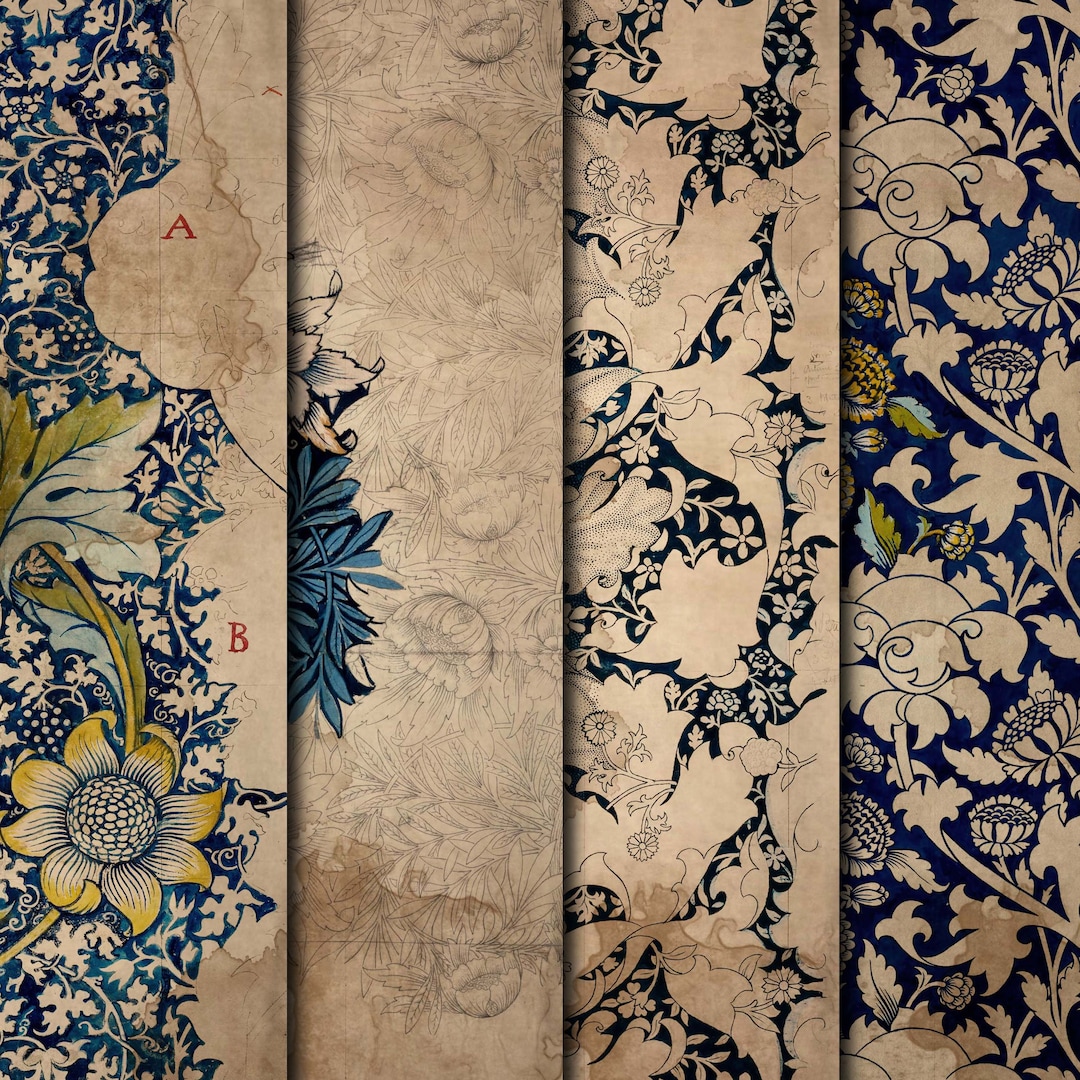 Digital Vintage Blue Pattern Paper, Printable Papers for Junk Journals ...