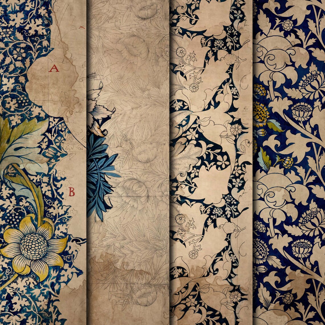 Digital Vintage Blue Pattern Paper Printable Papers for Junk - Etsy