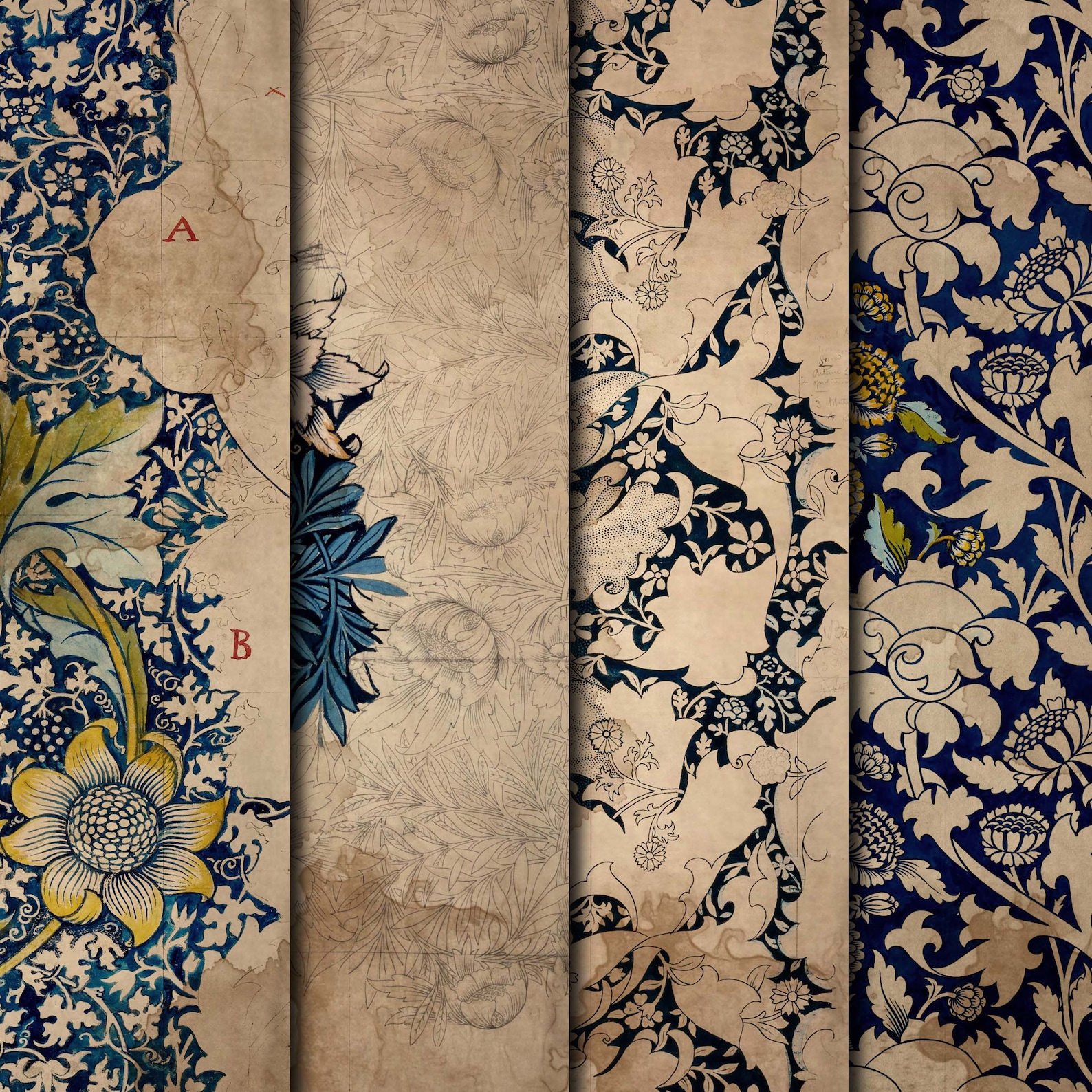 Digital Vintage Blue Pattern Paper Printable Papers for Junk - Etsy