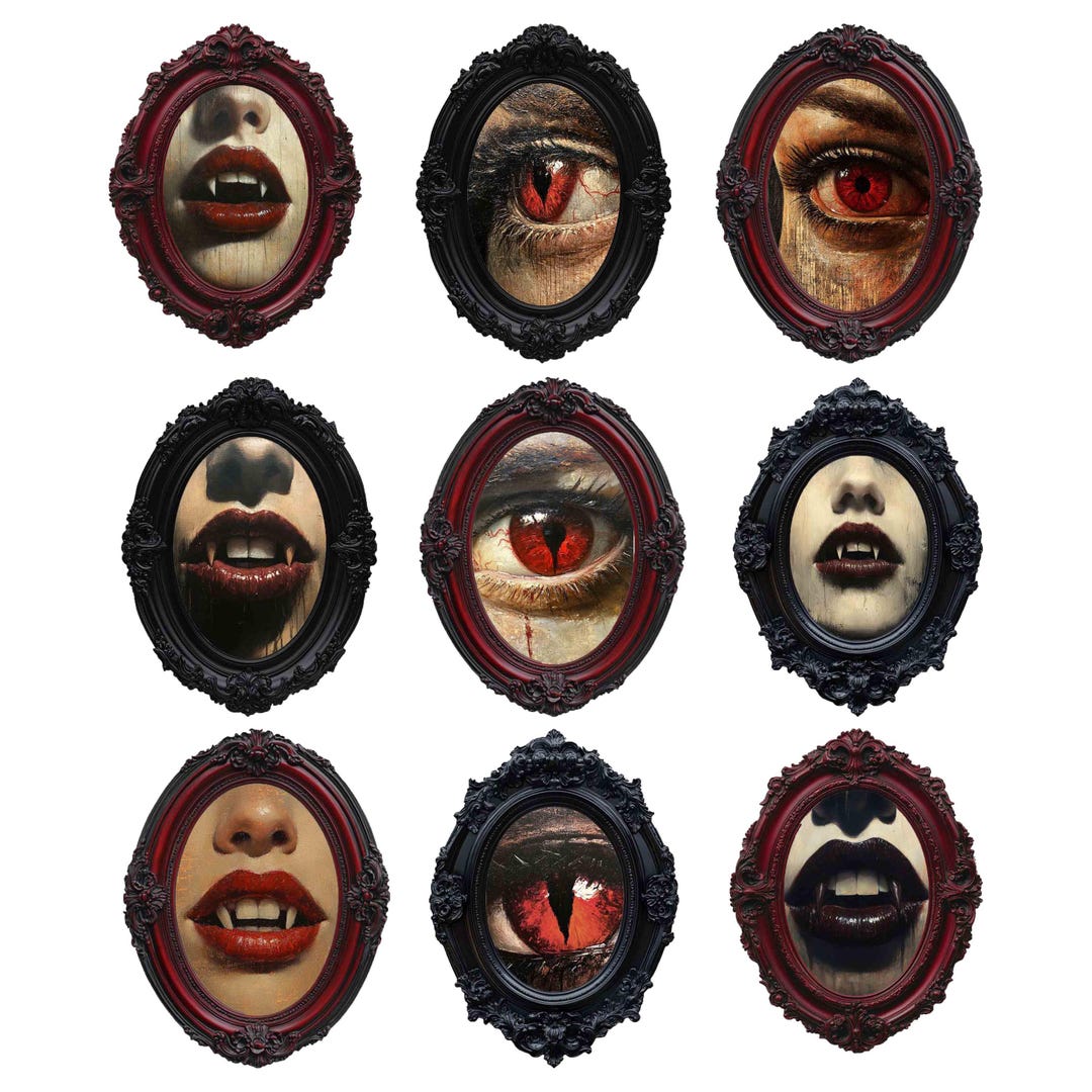 Gothic Vampire Eyes & Fangs Collage: Halloween Junk Journal ...