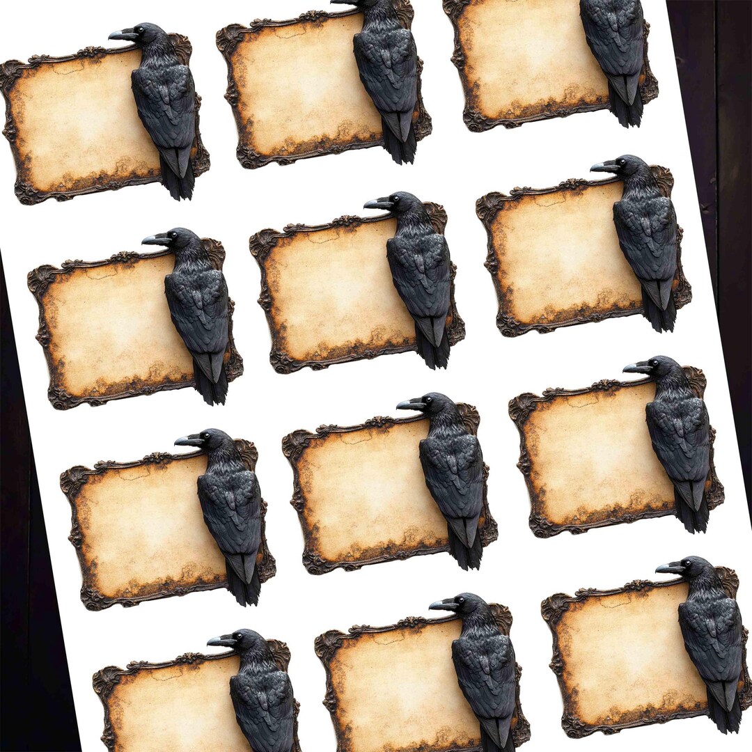 Printable Raven Labels, Gothic Ravens Blank Label Tags for Junk ...