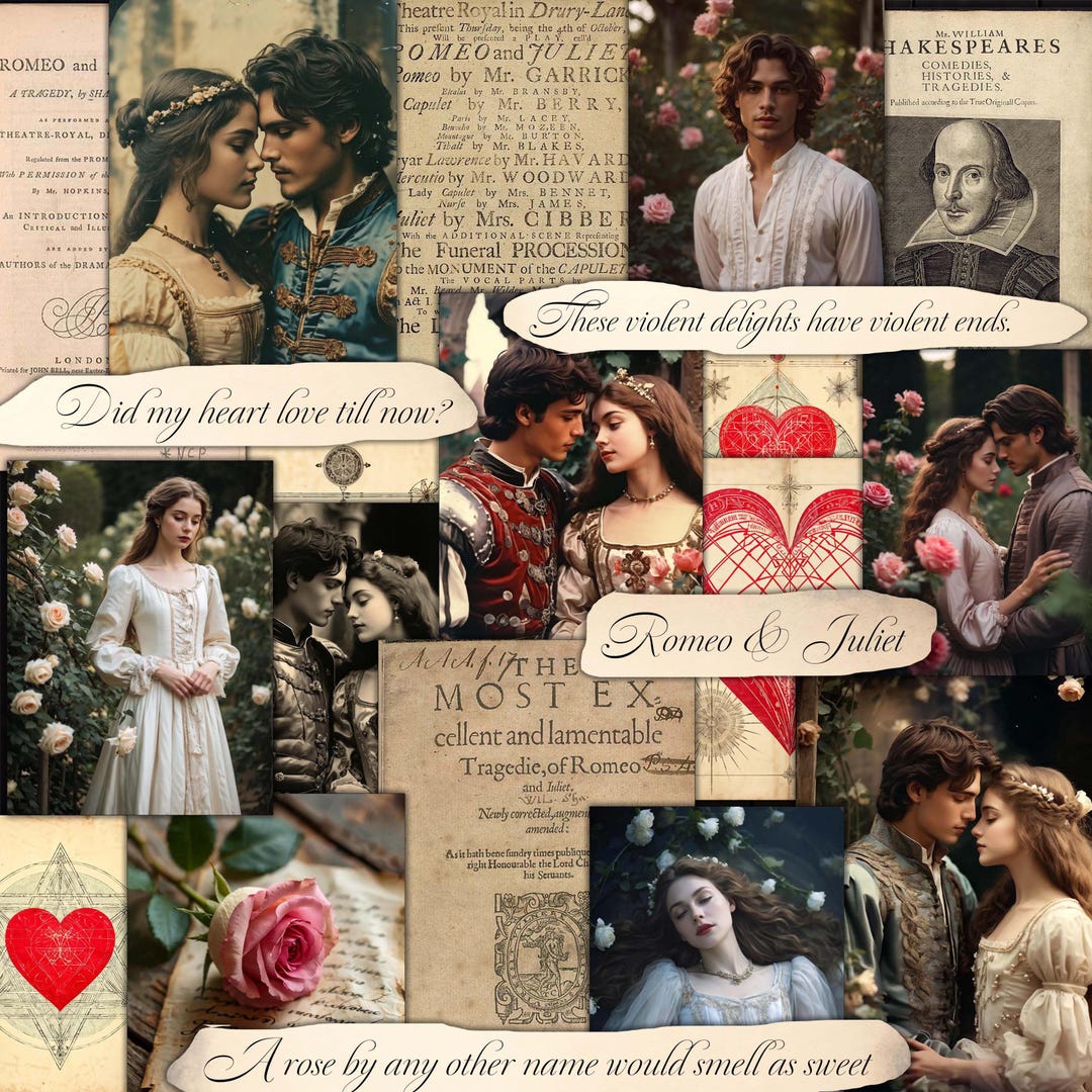 Romeo and Juliet Printable Collage Sheets for Junk Journals, Mixed ...
