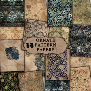 Ornate Pattern Papers Bundle, Printable Ephemera Kit for Junk Journals ...