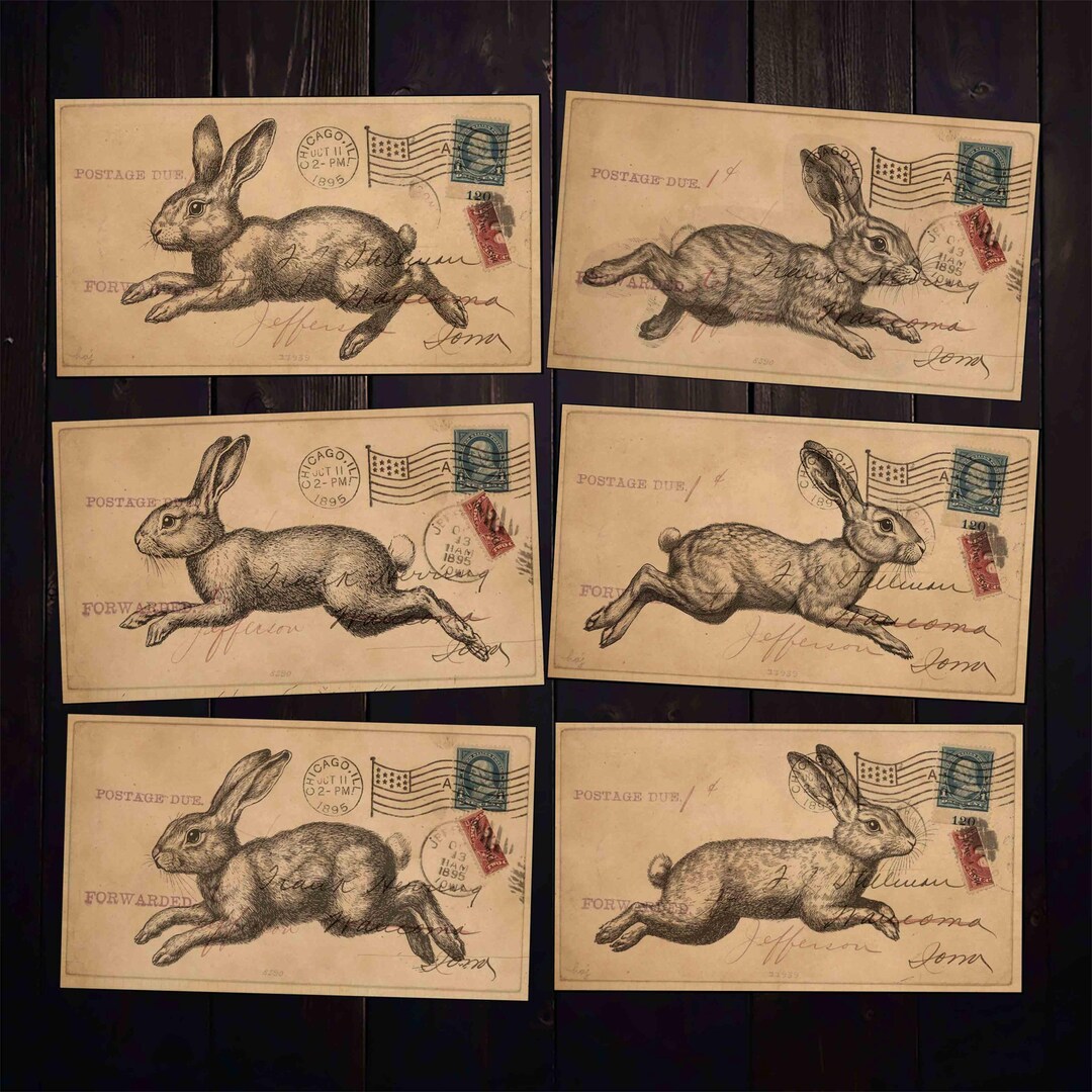 Vintage Rabbit Postcards: Printable Ephemera for Junk Journals (digital ...