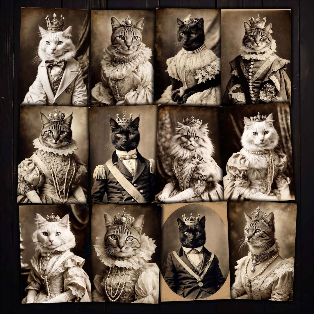 Fancy Royal Cats Antique Photograph Printable ATC Cards for Junk ...