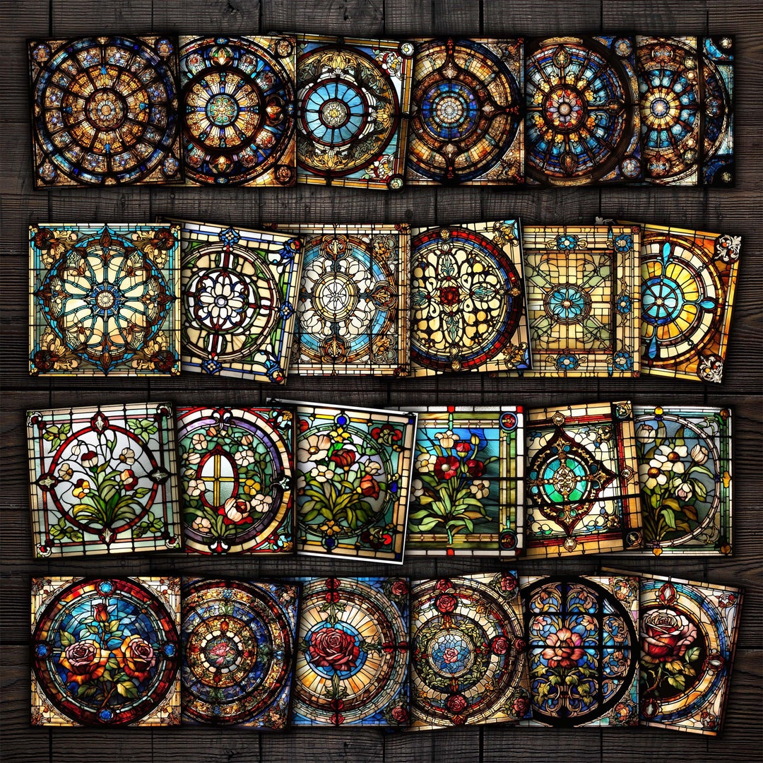 Printable Stained Glass Windows: Collage Sheets for Junk Journals and ...