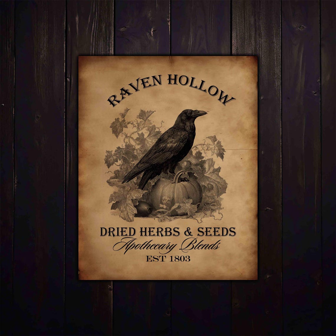 Printable Raven, Herbs and Seeds Apothecary Print: Rustic Autumn ...