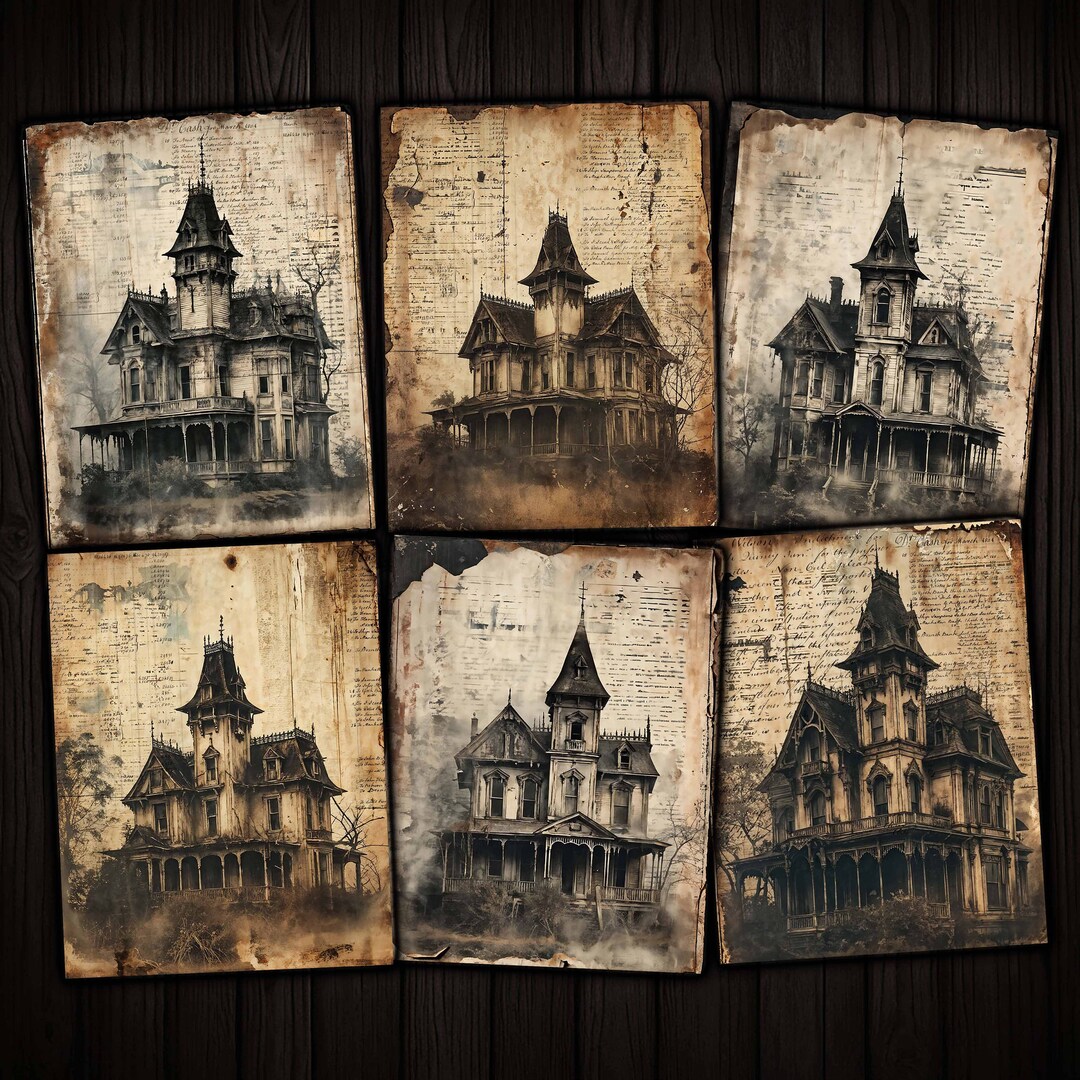 Grunge Ripped Haunted House Printable Papers for Junk Journal, Mixed ...