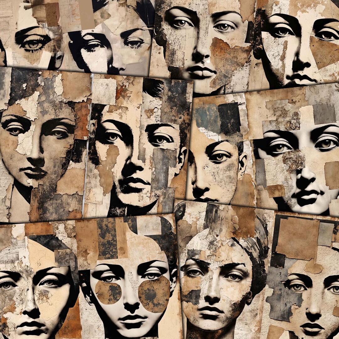 Abstract Collage Faces Printable Half Pages for Junk Journals, Mixed ...