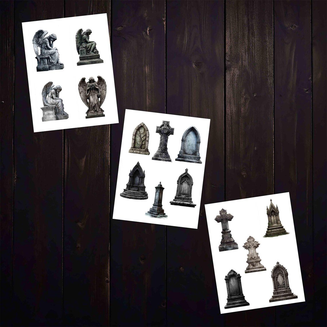 Gravestone Cut Out Collage Sheets for Halloween Junk Journals, Mixed ...