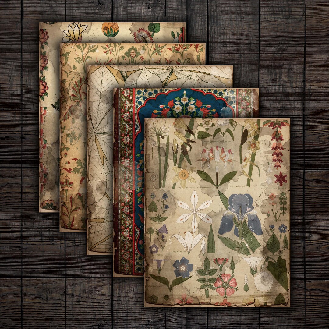 Digital Vintage Pattern Papers , Grunge Botanical Printable Paper for ...