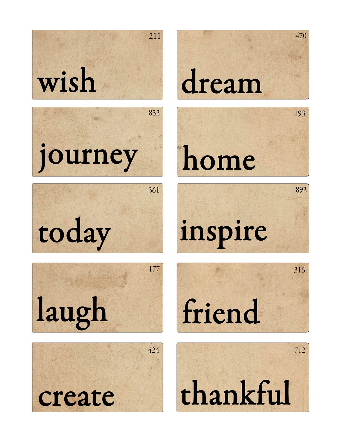 Vintage Positive Words Printable Flash Cards Sheet for Junk - Etsy