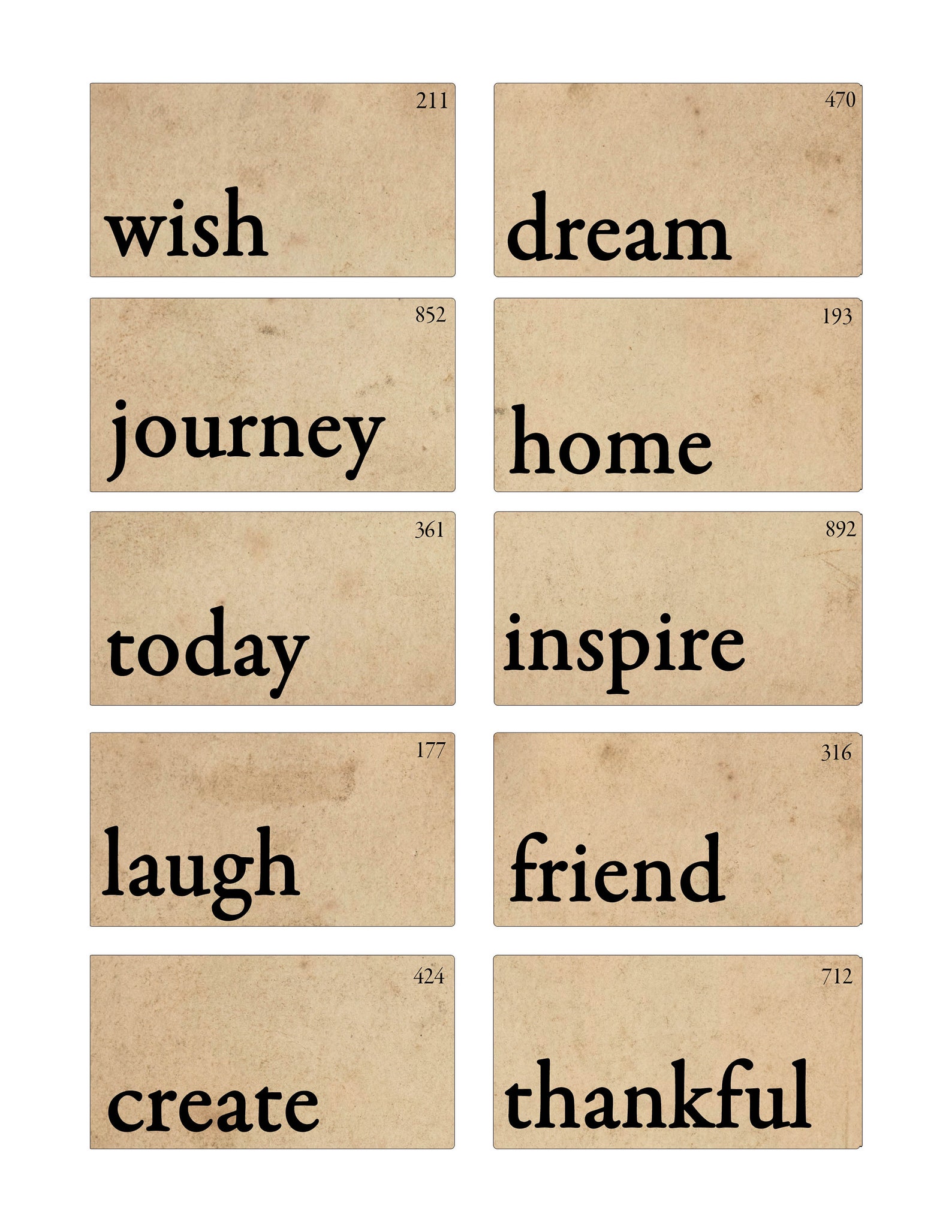 Vintage Positive Words Printable Flash Cards Sheet for Junk - Etsy