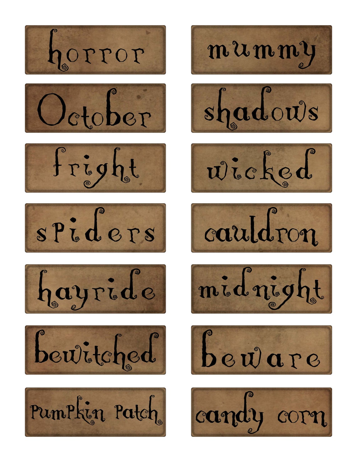 Printable Creepy Halloween Word Labels for Junk Journals - Etsy