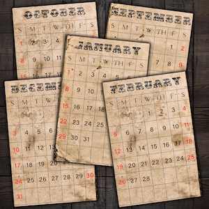 2024 Grunge Printable Calendar Pages, Vintage Style 2024 Calendars for ...