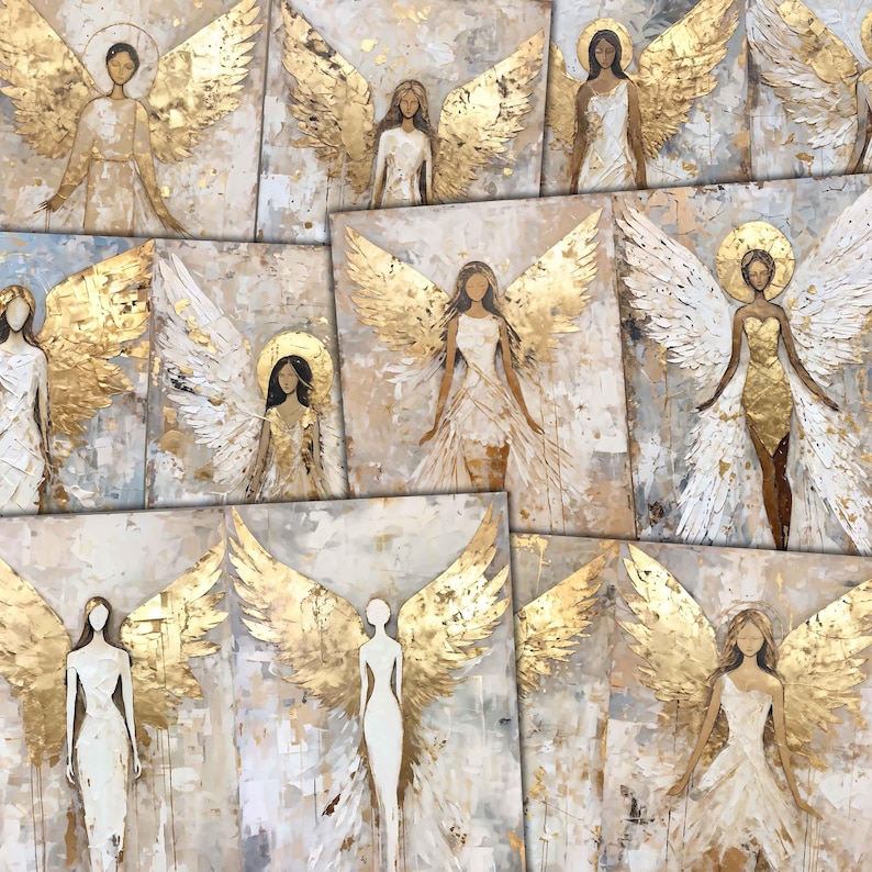 Gold Angels Printable: Junk Journal Pages, Collage Art (digital ...