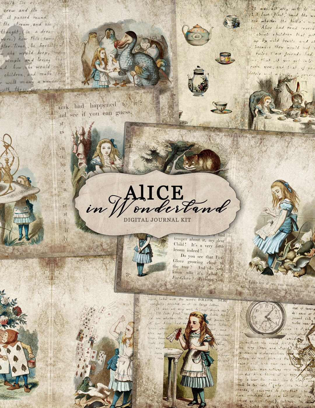 Alice in Wonderland Printable Kit for Junk Journals, Scrapbooks, Paper ...