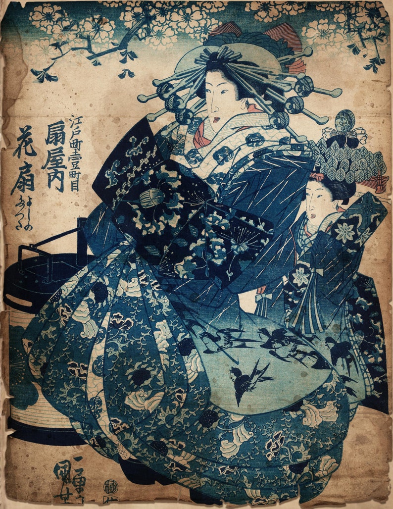 Blue Japanese Printable Pages for Junk Journals Art Journal | Etsy