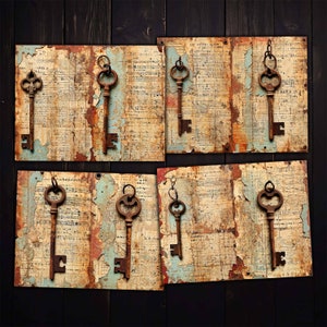 Rusty Keys Printable Grunge Double Pages for Junk Journals, Mixed Media ...