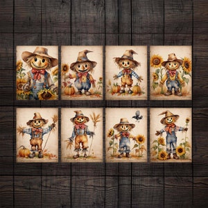 Cute Scarecrow and Sunflowers Printable Paper Pack, Digital Scarecrows ...