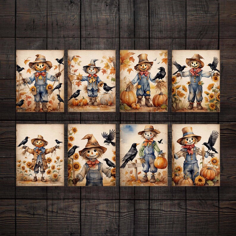 Scarecrow & Sunflower Digital Paper Pack: Autumn Harvest Designs (JPEG ...